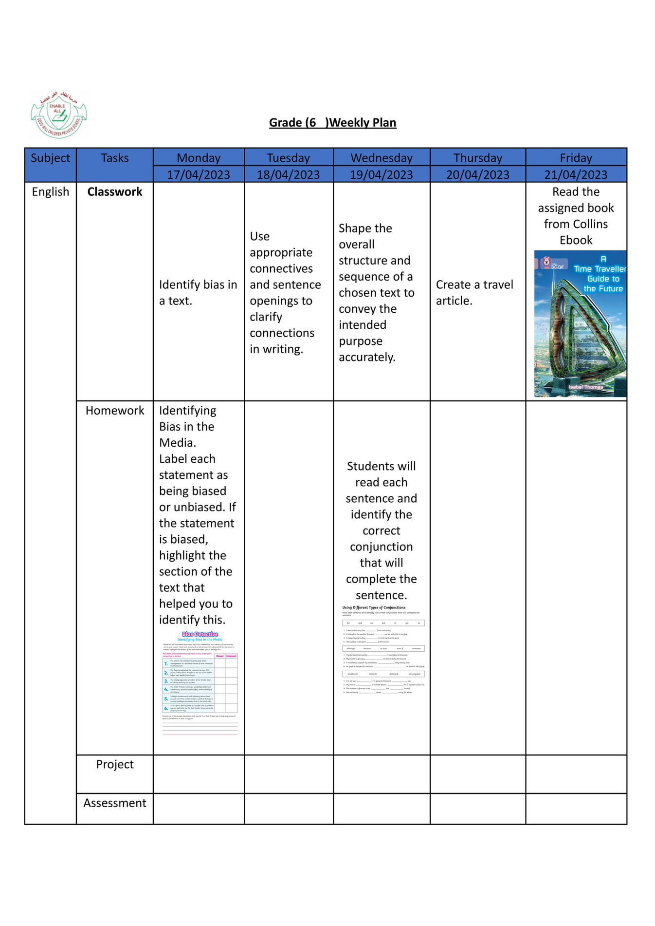 Good Will Children School - GR-6 -Weekly Plan-Term-3-Week-2 - Page 2-3 ...