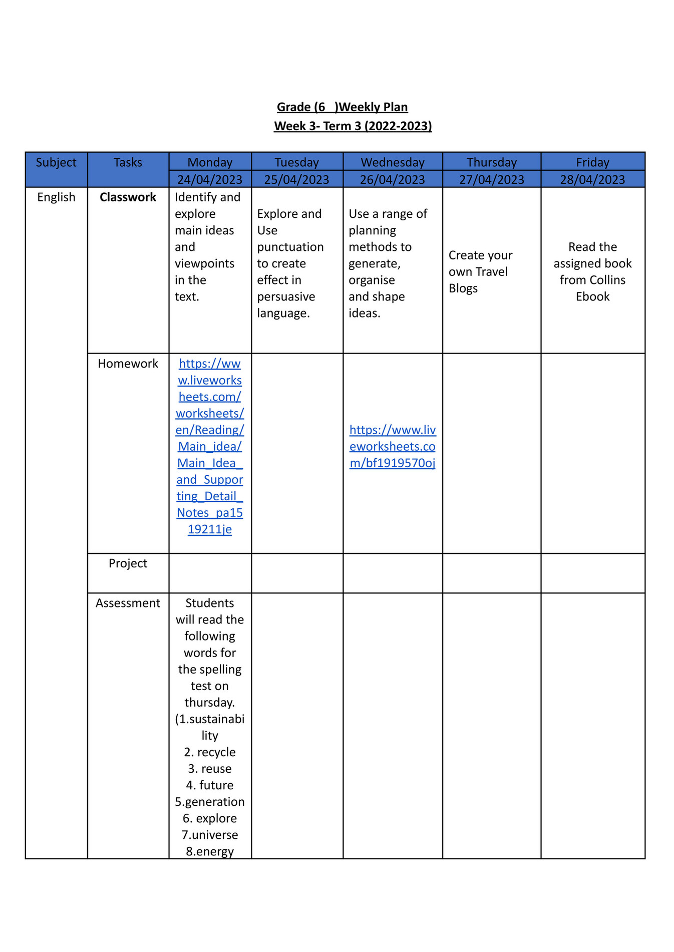 Good Will Children School - GR-6 -Weekly Plan-Term-3-Week-3 - Page 1 ...