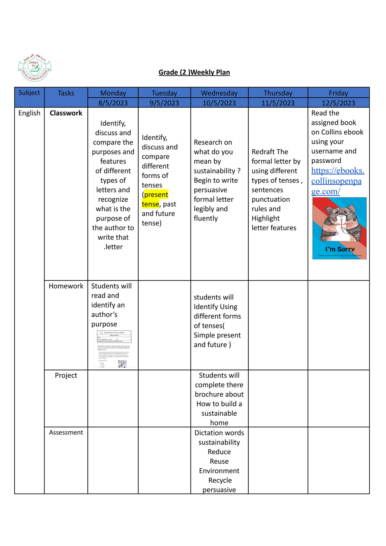 Good Will Children School - GR-2 -Weekly Plan-Term-3-Week-5 - Page 1 ...
