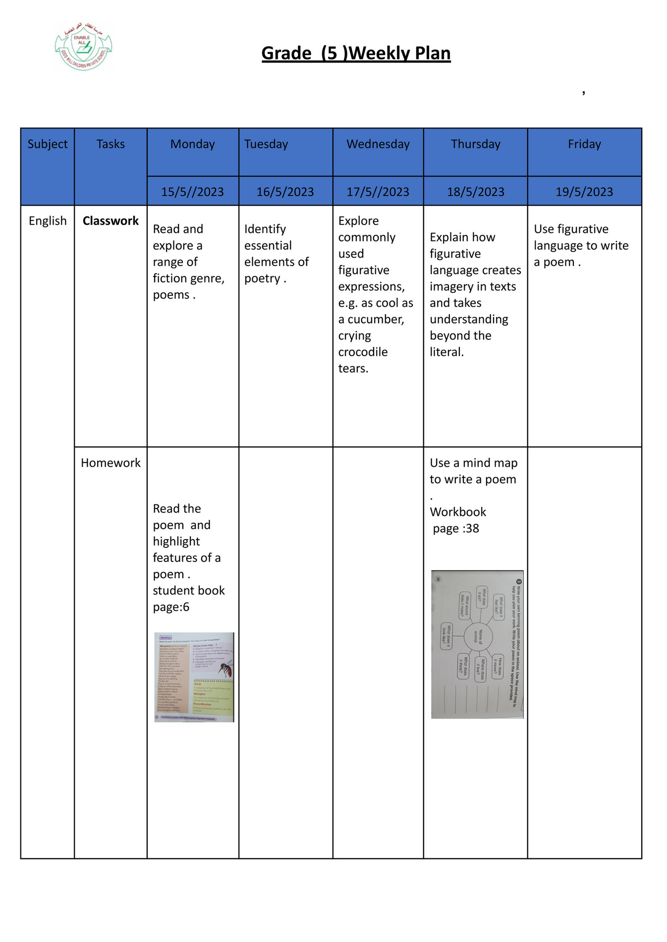 Good Will Children School - GR-5 -Weekly Plan-Term-3-Week-6 - Page 4-5 ...