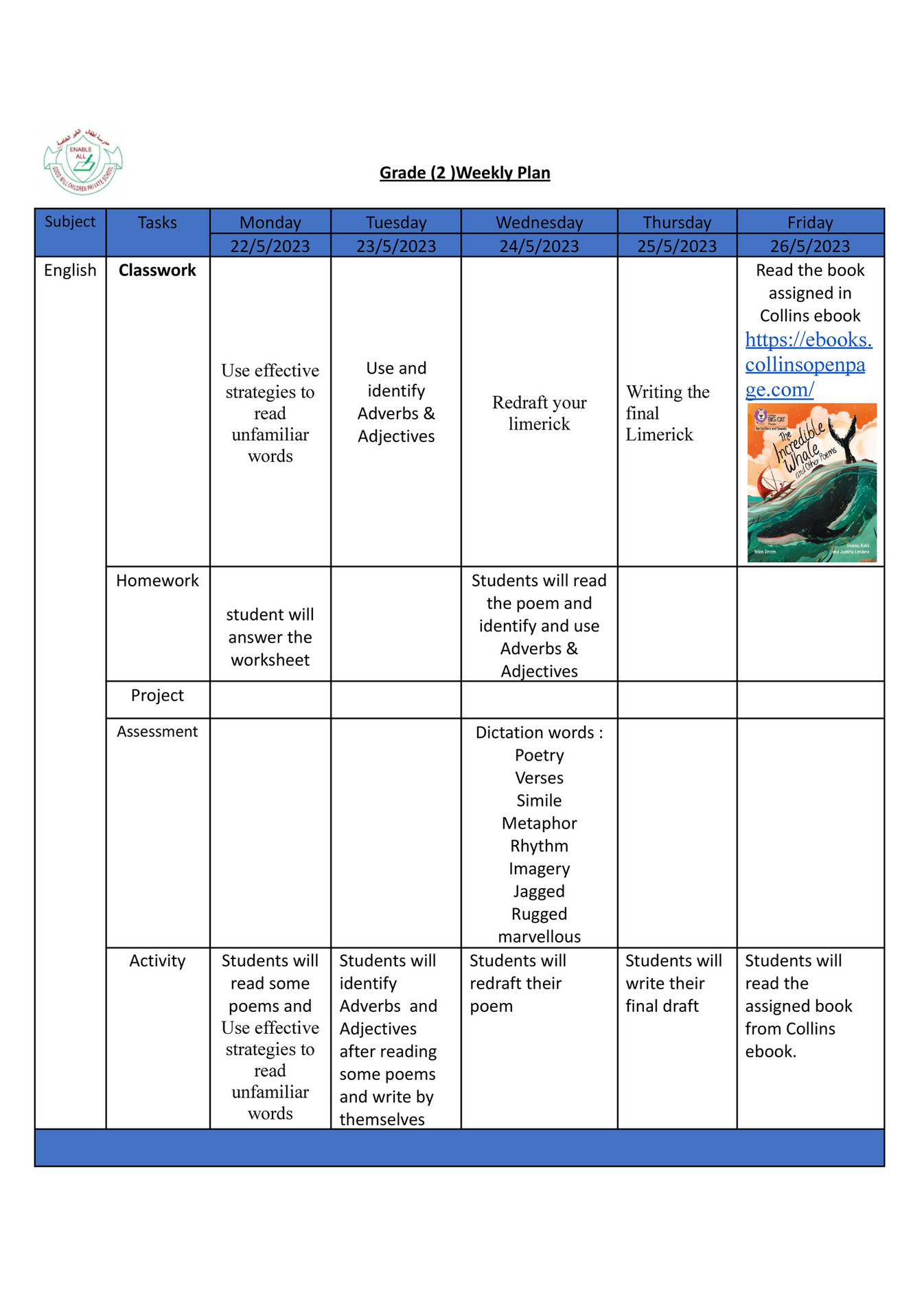 Good Will Children School - GR-2 -Weekly Plan-Term-3-Week-7 - Page 1 ...