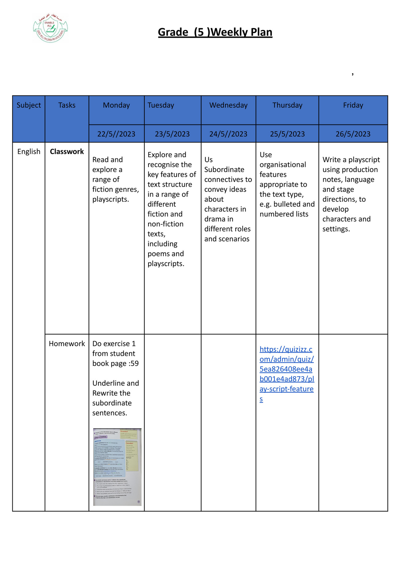 Good Will Children School - GR-5 -Weekly Plan-Term-3-Week-7 - Page 6-7 ...