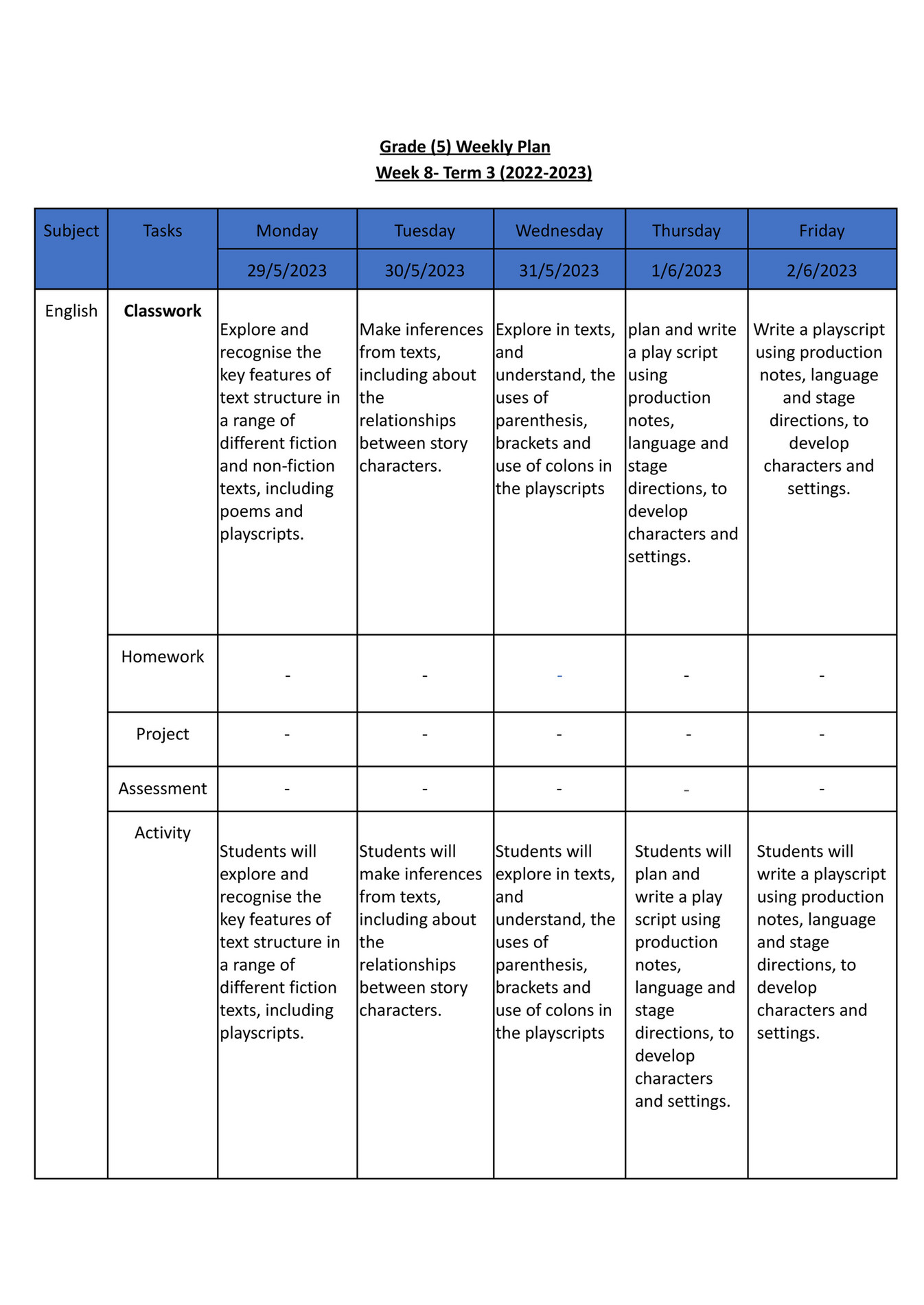Good Will Children School - GR-5 -Weekly Plan-Term-3-Week-8 - Page 4-5 ... Good Will Children School - GR-5 -Weekly Plan-Term-3-Week-8 - Page 4-5 ...