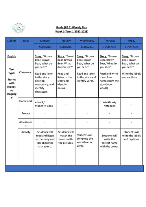 Good Will Children School - KG 2-Weekly Plan-Term-1-Week-1 - Page 1 ...