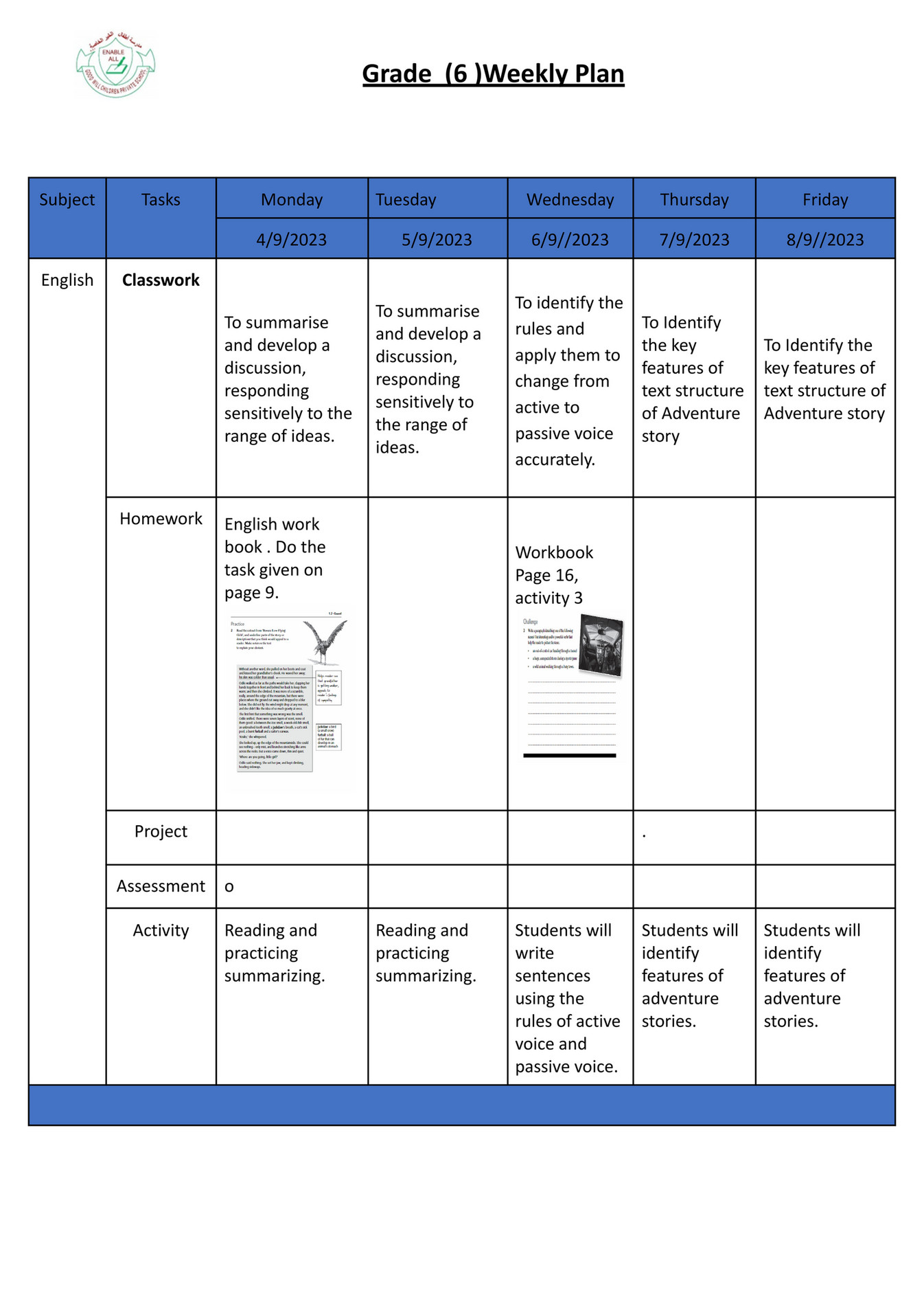 Good Will Children School - GR-6 -Weekly Plan-Term-1-Week-2 - Page 1 - Created with Publitas.com