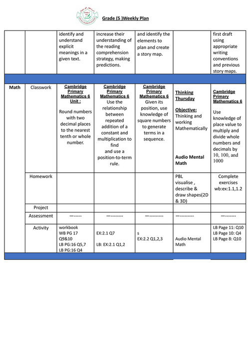 Good Will Children School - GR-5 -Weekly Plan-Term-1-Week-3 - Page 1 ...