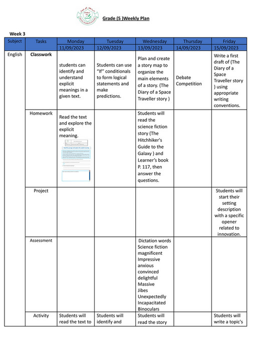 Good Will Children School - GR-5 -Weekly Plan-Term-1-Week-3 - Page 1 ...