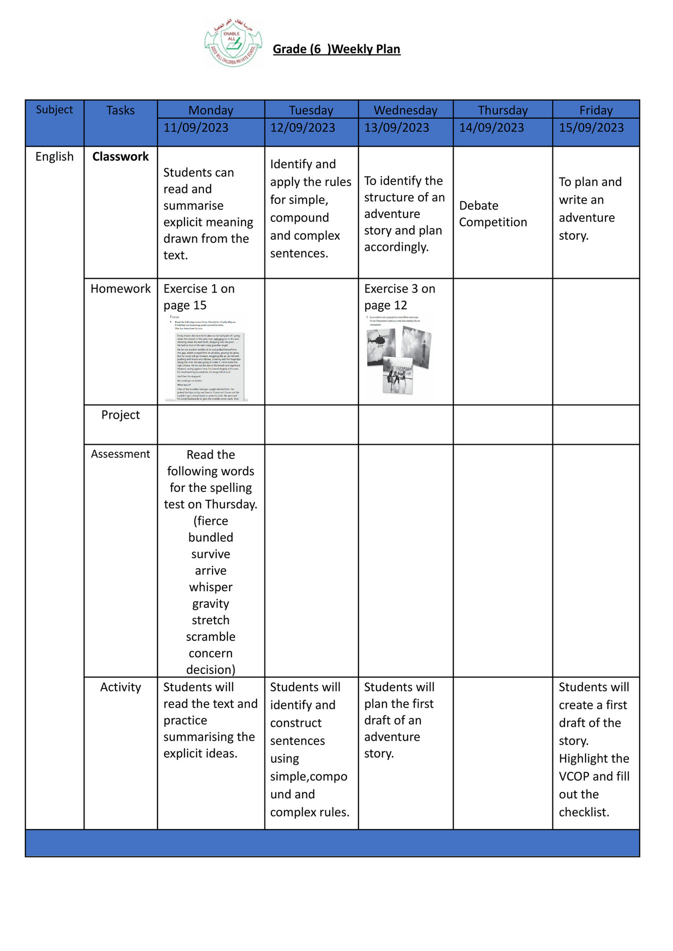 Good Will Children School - GR-6 -Weekly Plan-Term-1-Week-3 - Page 2-3 ...
