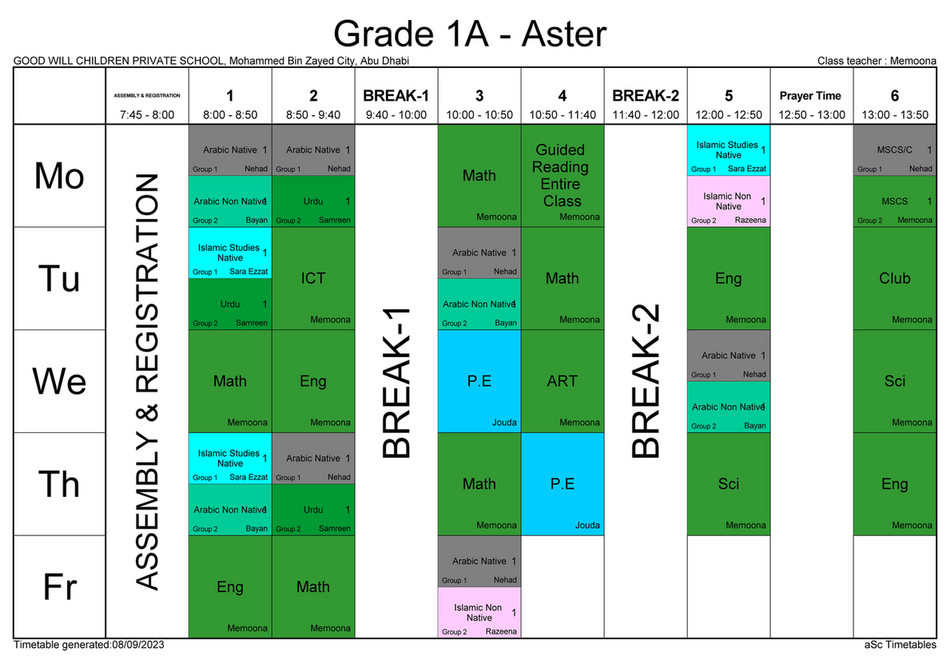 Good Will Children School - Timetable GR-1 - Page 1 - Created with ...