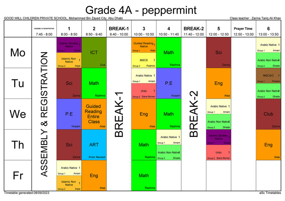Good Will Children School - Timetable GR-4 - Page 1 - Created with Publitas.com