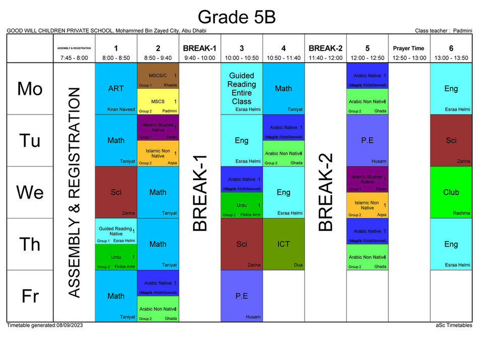 Good Will Children School - Timetable GR-5 - Page 2 - Created with ...