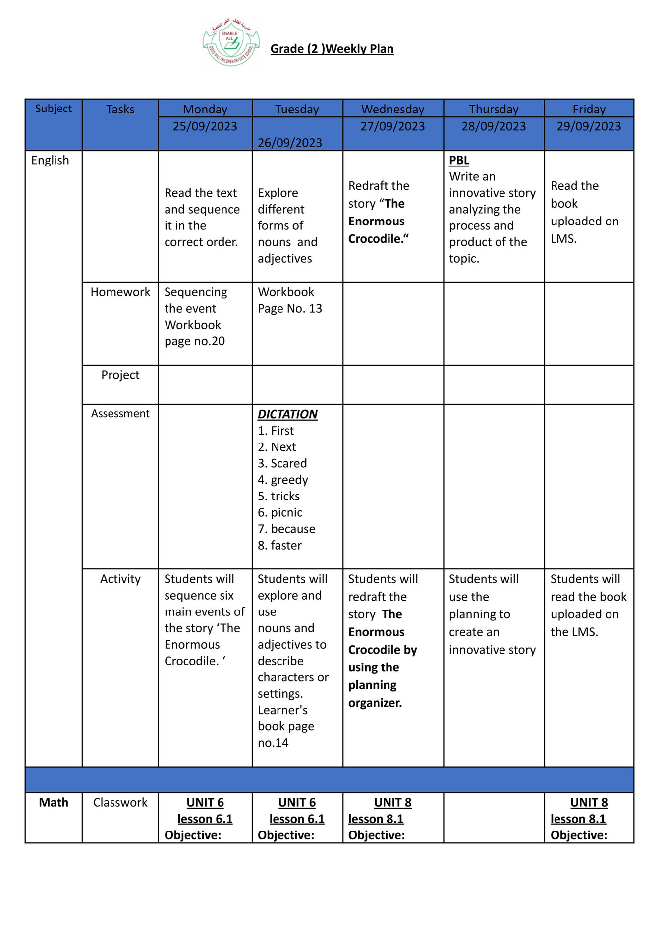 Good Will Children School - GR-2 -Weekly Plan-Term-1-Week-5 - Page 1 ...