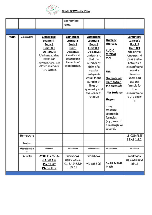 Good Will Children School - GR-7 -Weekly Plan-Term-1-Week-5 - Page 1 ...