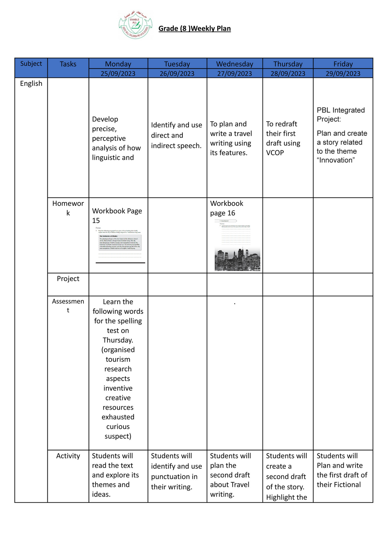 Good Will Children School - GR-8 -Weekly Plan-Term-1-Week-5 - Page 1 ...