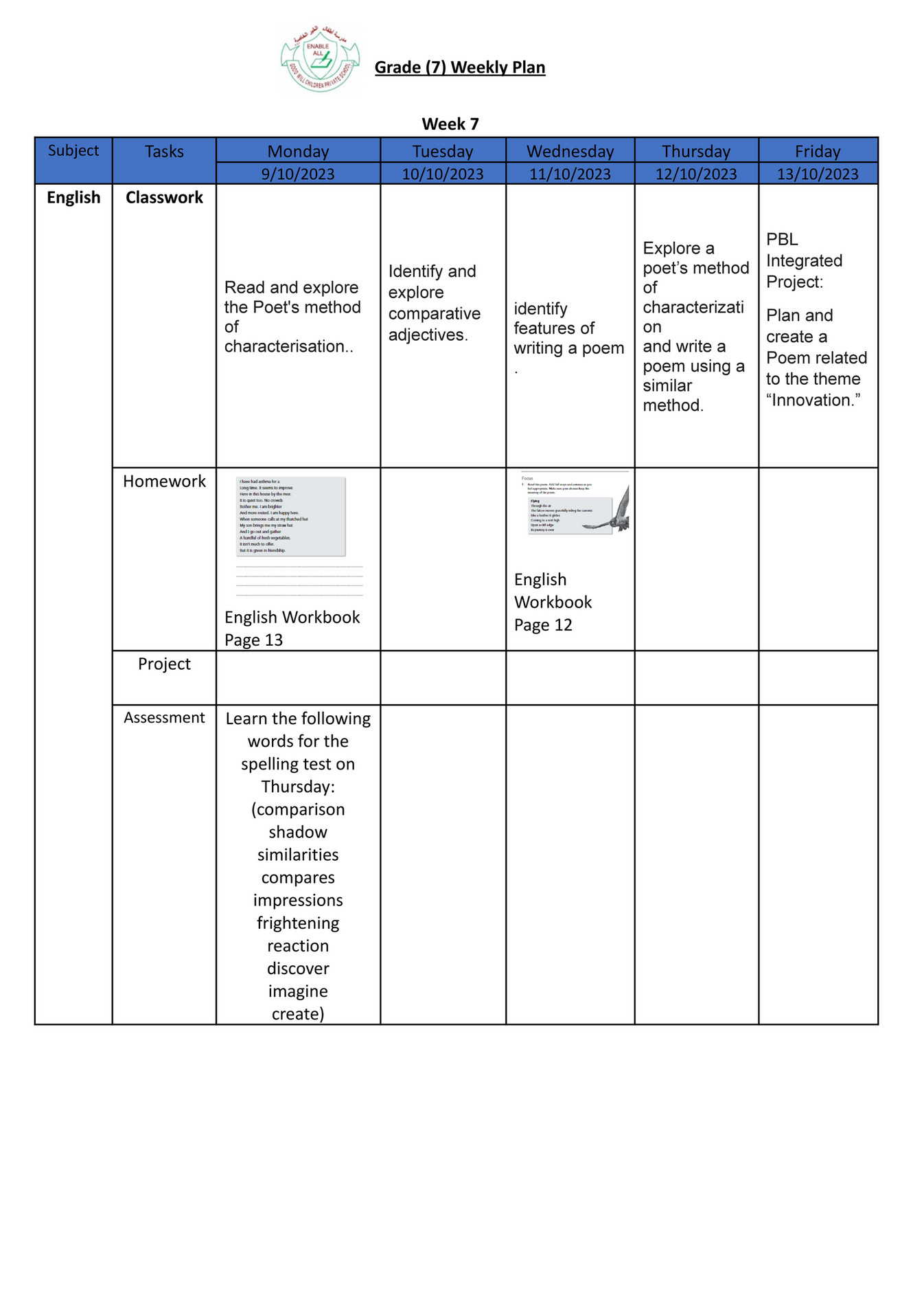 Good Will Children School - GR-7 -Weekly Plan-Term-1-Week-7 - Page 4-5 ...