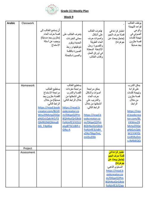 Good Will Children School - GR-1 -Weekly Plan-Term-1-Week-9 - Page 1 ...