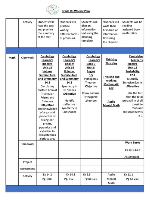 Good Will Children School - GR-8 -Weekly Plan-Term-1-Week-11 - Page 1 ...