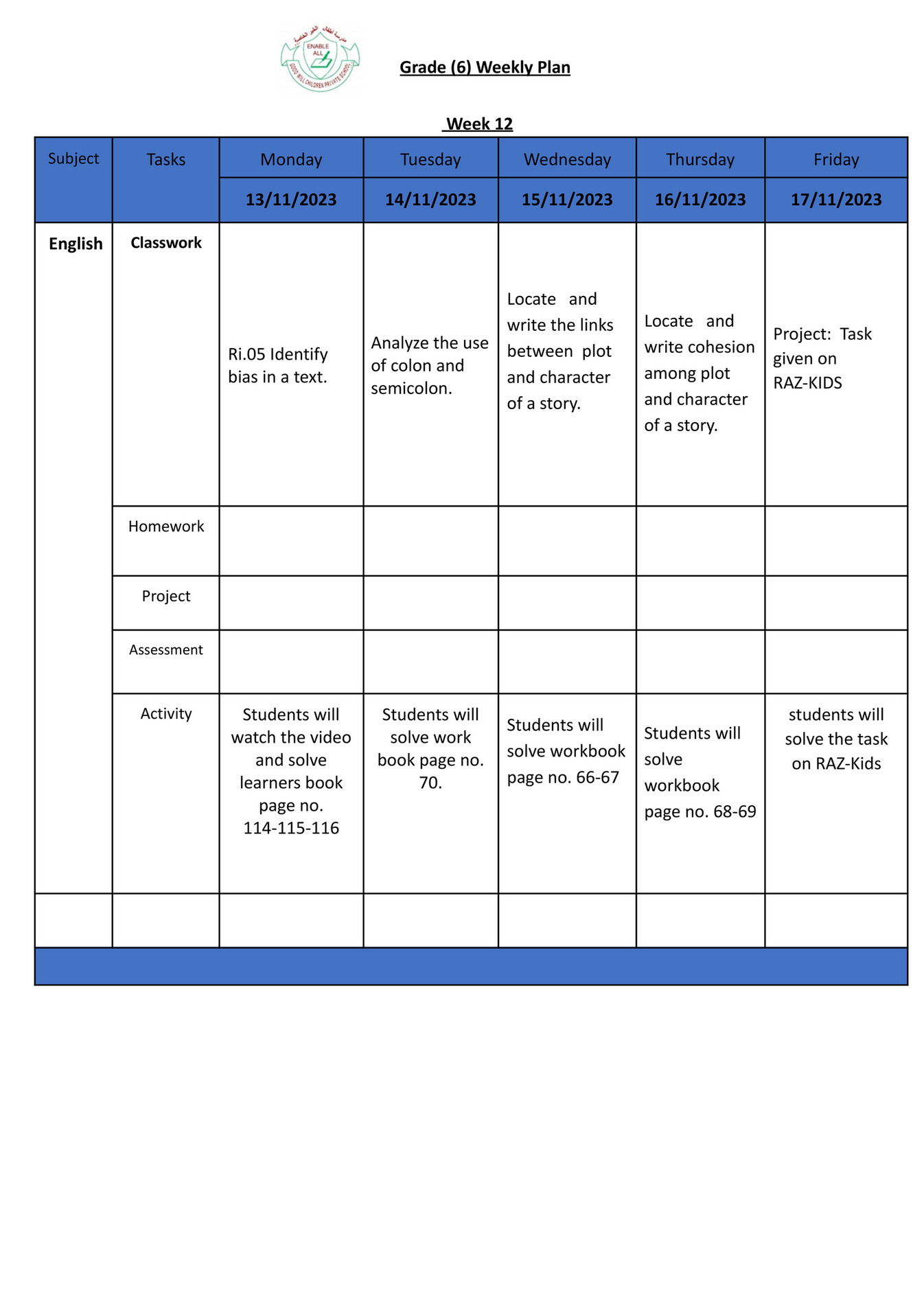 Good Will Children School - GR-6 -Weekly Plan-Term-1-Week-12 - Page 8 ...