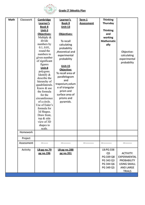 Good Will Children School - GR-7 -Weekly Plan-Term-1-Week-13 - Page 1 ...