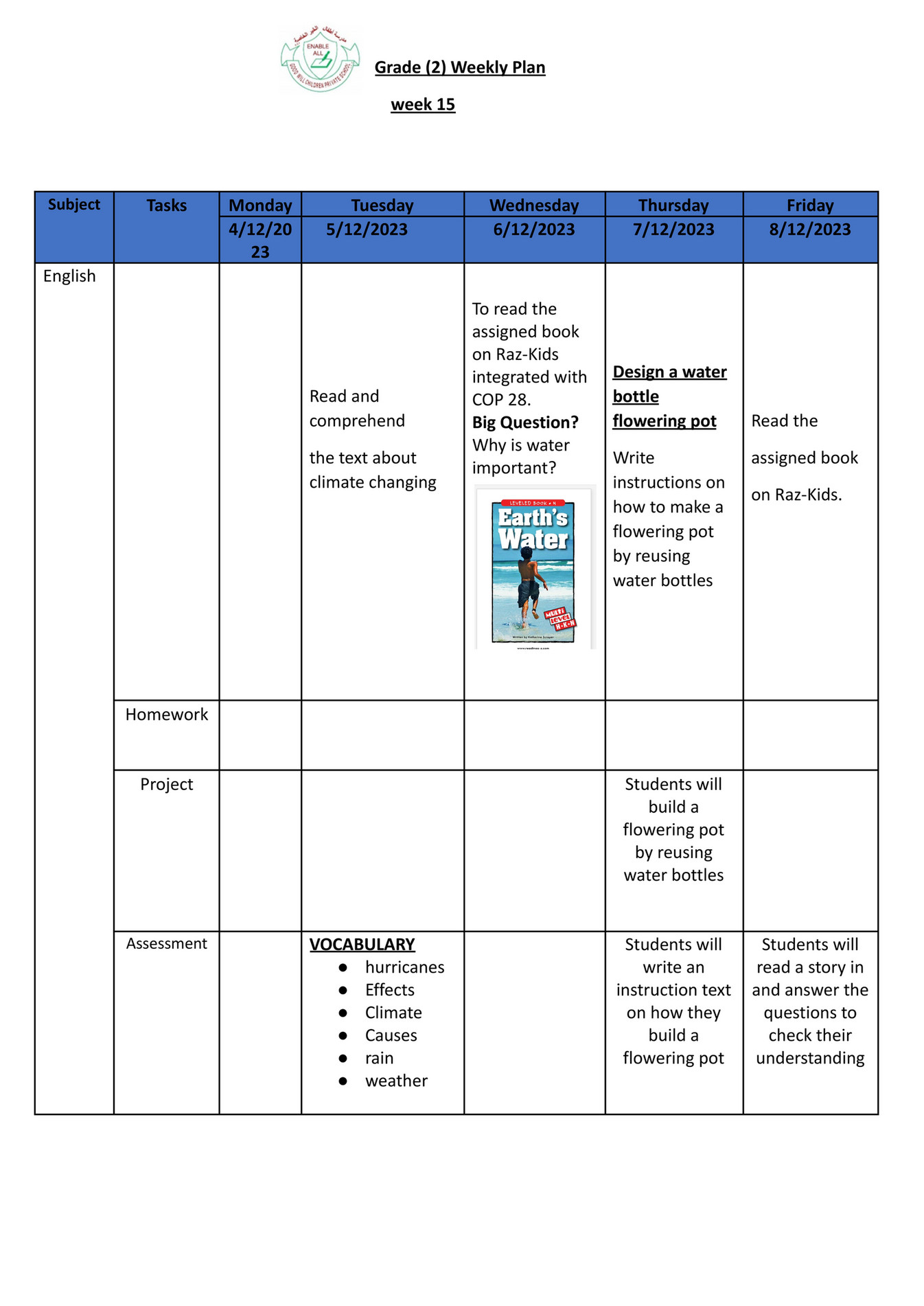 Good Will Children School - GR-2 -Weekly Plan-Term-1-Week-15 - Page 4-5 - Created with Publitas.com