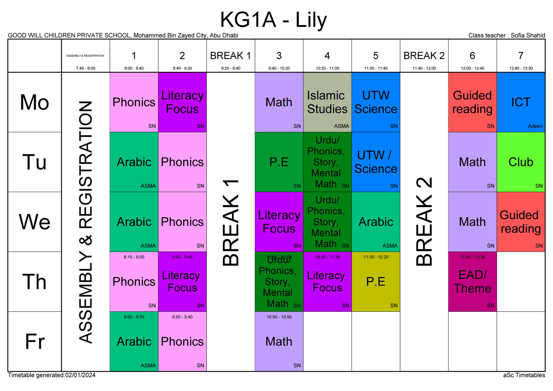 Good Will Children School - Term 2-KG-1 class timetable (2023-2024 ...