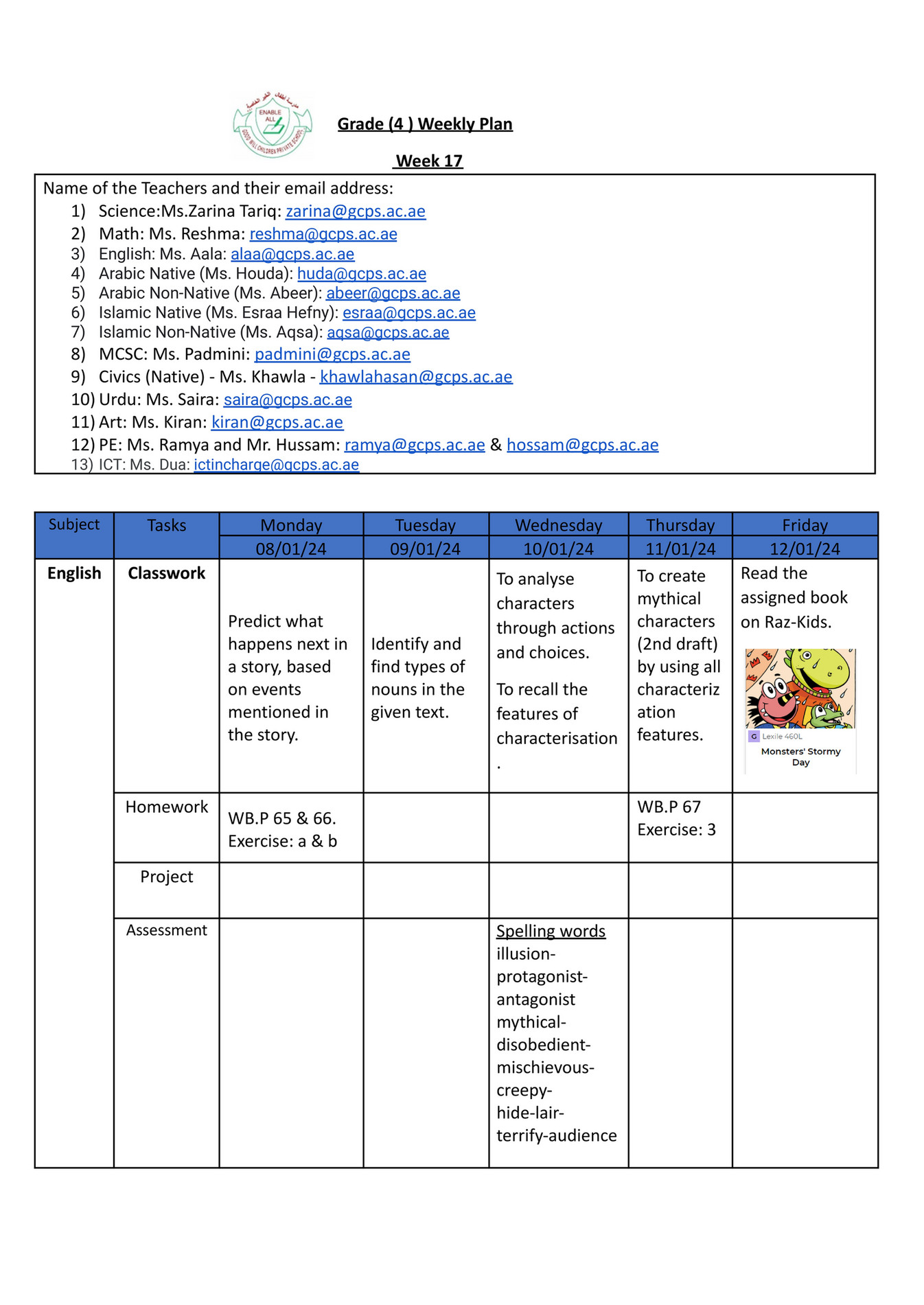 Good Will Children School - GR-4 -Weekly Plan-Term-2-Week-17 - Page 1 ...
