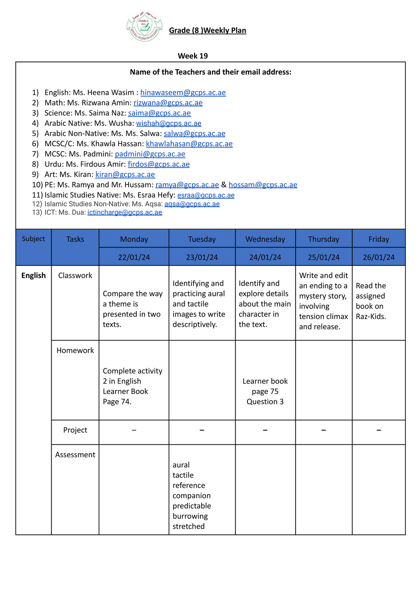 Good Will Children School - GR-8 -Weekly Plan-Term-2-Week-19 - Page 1 ...