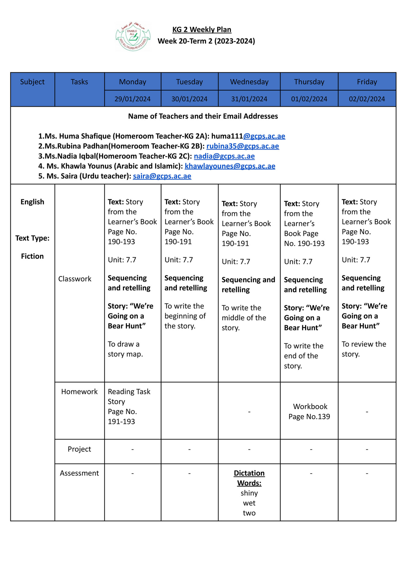Good Will Children School - KG-2 -Weekly Plan-Term-2-Week-20 - Page 1 ...