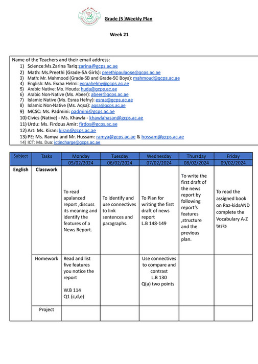 Good Will Children School - GR-5 -Weekly Plan-Term-2-Week-21 - Page 1 ...