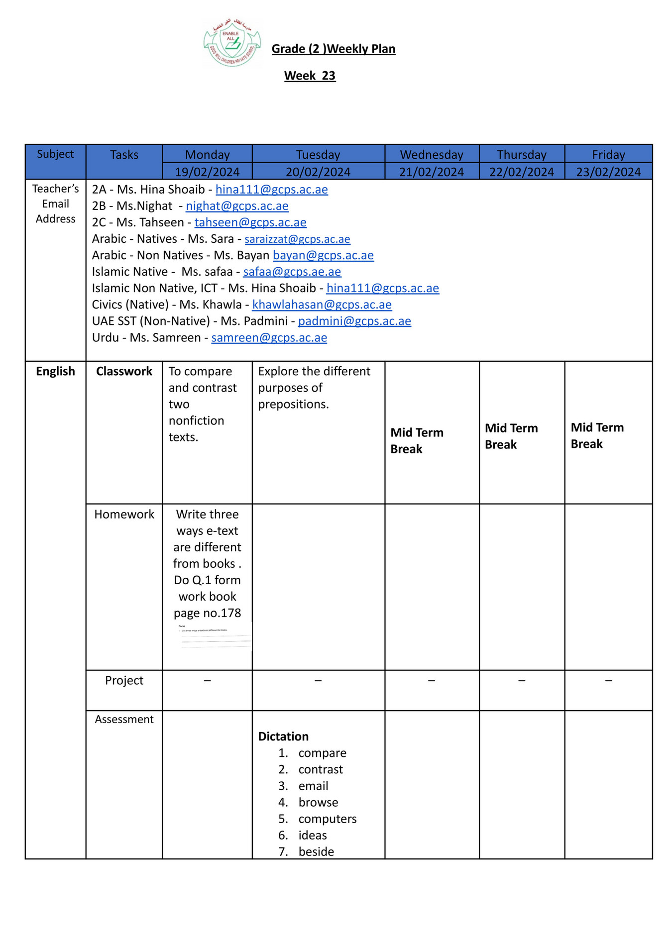 Good Will Children School - GR-2 -Weekly Plan-Term-2-Week-23 - Page 1 ...