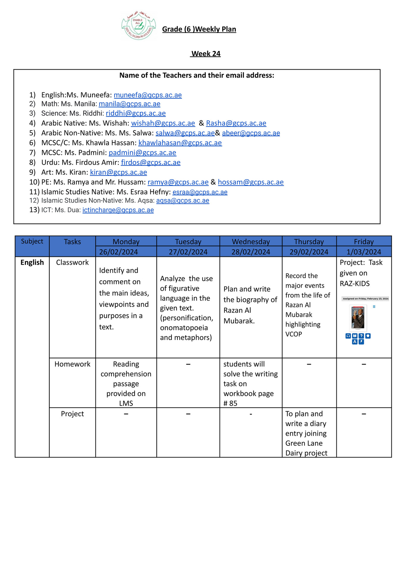 Good Will Children School - GR-6 -Weekly Plan-Term-2-Week-24 - Page 1 ...
