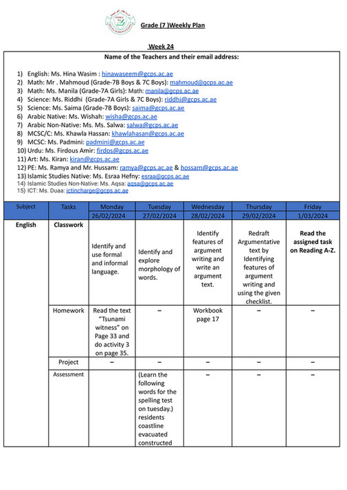 Good Will Children School - GR-7 -Weekly Plan-Term-2-Week-24 - Page 1 ...