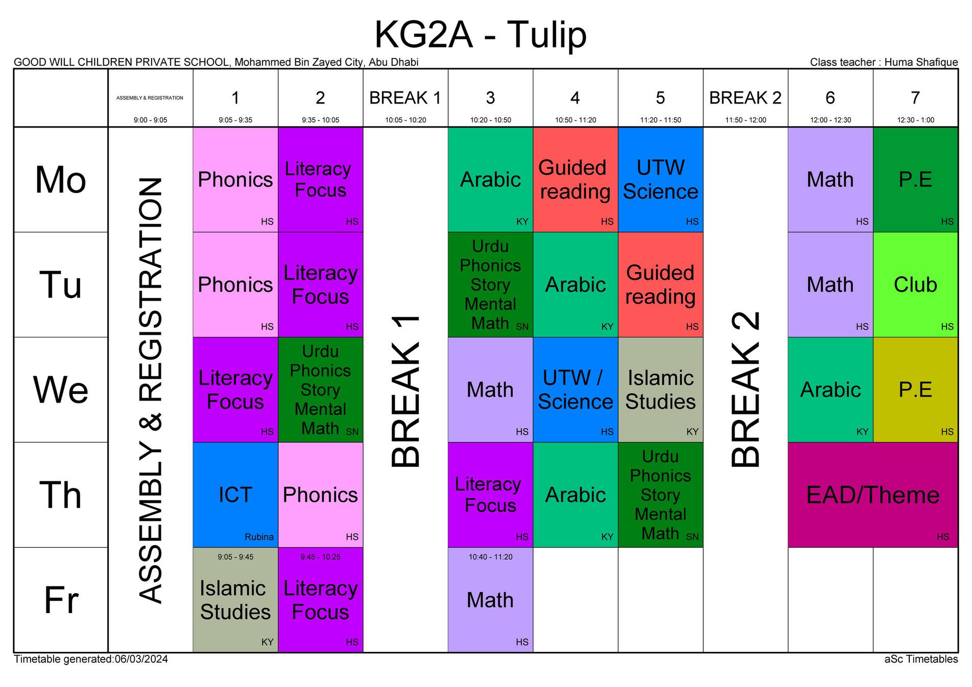 Good Will Children School - Ramadan Class Timetable KG 2 - Page 1 ...