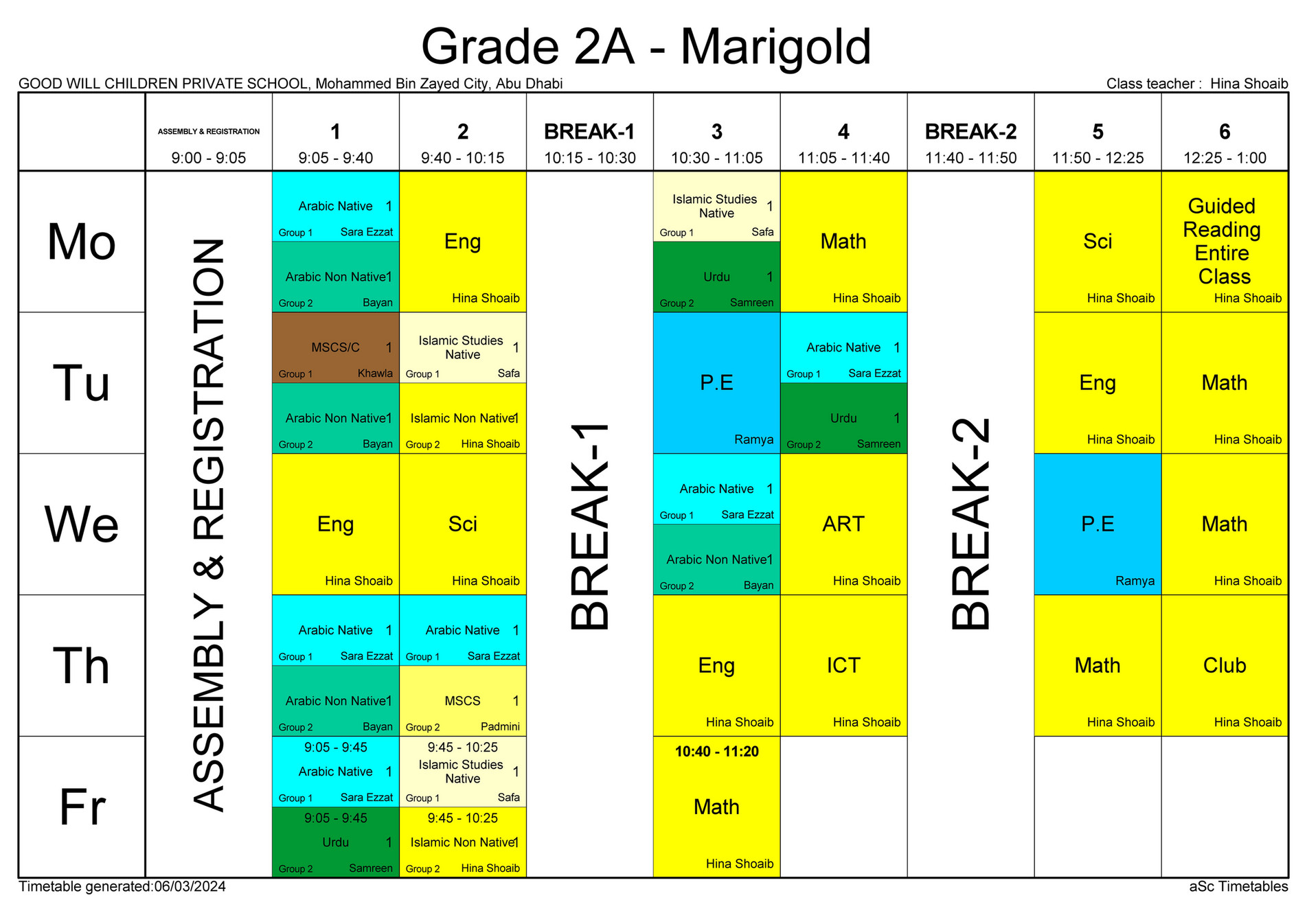 Good Will Children School - Ramadan Class Timetable Grade 2 - Page 1 ...