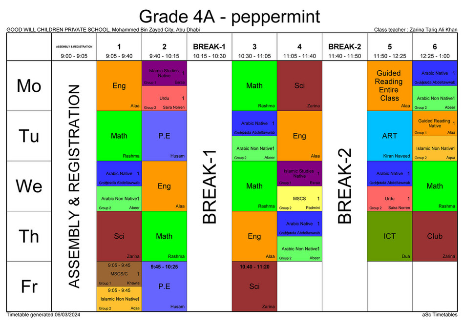 Good Will Children School - Ramadan Class Timetable Grade 4 - Page 1 - Created with Publitas.com