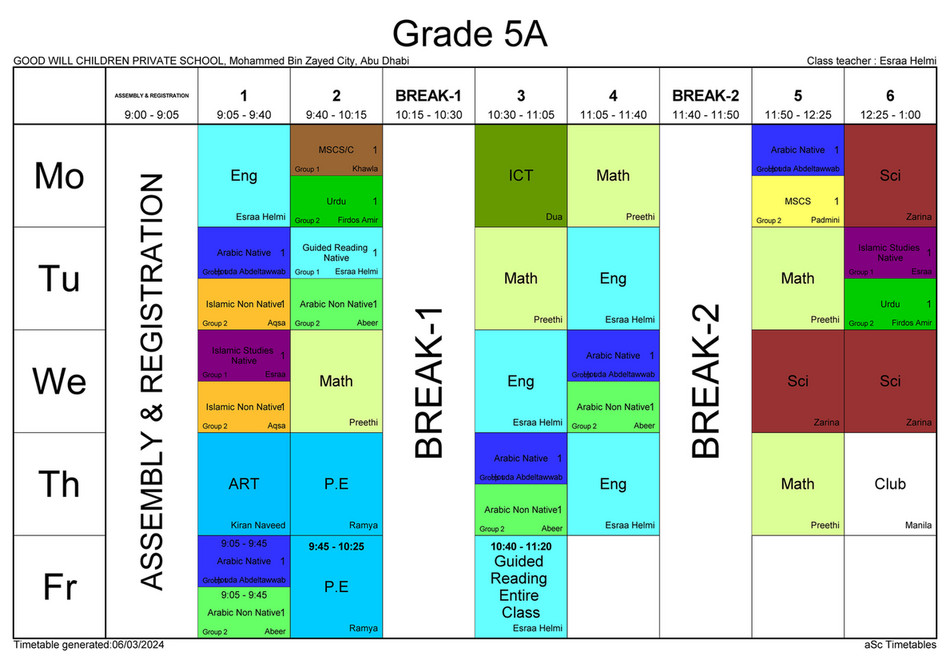 Good Will Children School - Ramadan Class Timetable Grade 5 - Page 1 - Created with Publitas.com