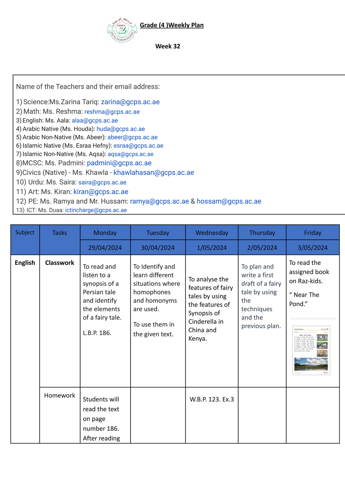 Good Will Children School - GR-4 -Weekly Plan-Term-3-Week-32 - Page 1 ...