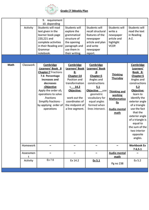 Good Will Children School - GR-7 -Weekly Plan-Term-3-Week-36 - Page 1 ...