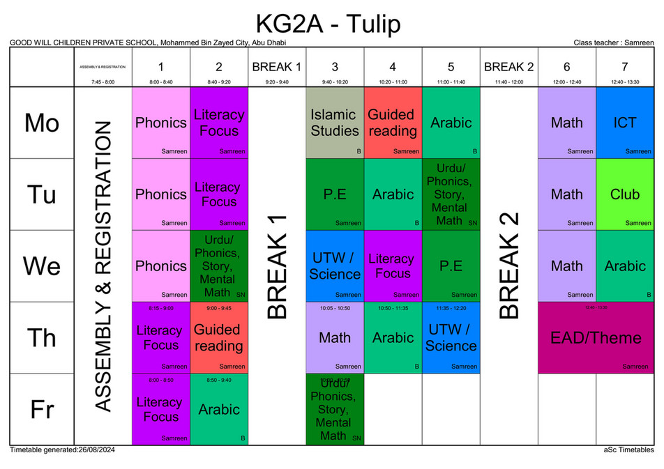 Good Will Children School - KG 2 TimeTable - Page 1 - Created with ...
