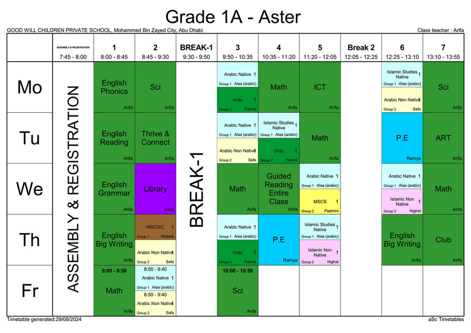 Good Will Children School - GR-1 Term-1 Timetable - Page 1 - Created ...