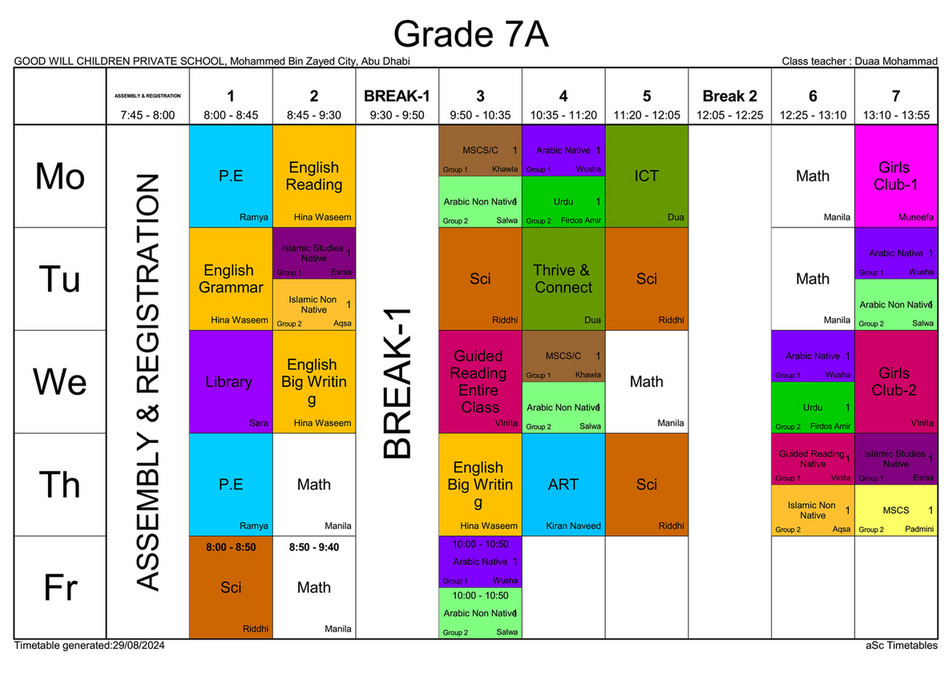 Good Will Children School - GR-7 Term-1 Timetable - Page 1 - Created ...
