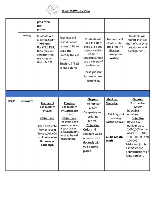 Good Will Children School - GR 5-Weekly Plan Week-2 - Page 1 - Created ...