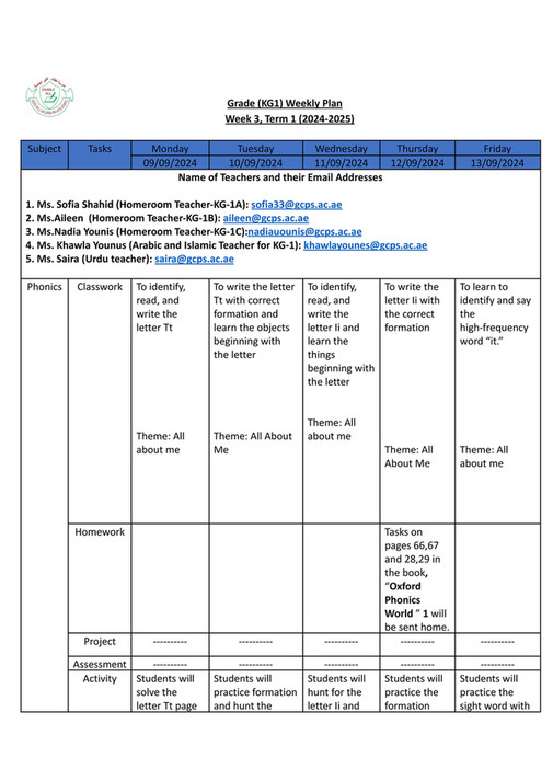 Good Will Children School - KG 1-Weekly Plan-Term-1-Week-3 - Page 1 ...