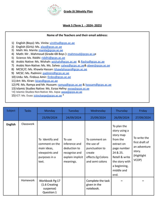 Good Will Children School - GR-6-Weekly Plan-Term-1-Week-5 - Page 1 - Created with Publitas.com