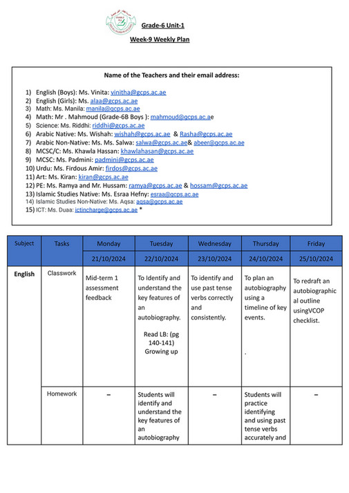Good Will Children School - GR-6-Weekly Plan-Term-1-Week-9 - Page 1 ...