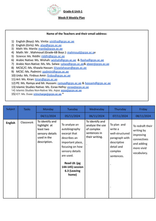 Good Will Children School - GR-6-Weekly Plan-Term-1-Week-11 - Page 1 ...