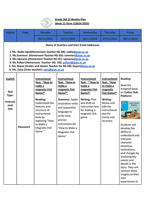 Good Will Children School - KG-2-Weekly Plan-Term-1-Week-11 - Page 1 ...