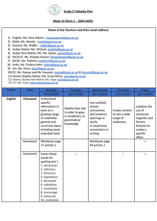 Good Will Children School - GR-7-Weekly Plan-Term-1-Week-13 - Page 1 ...