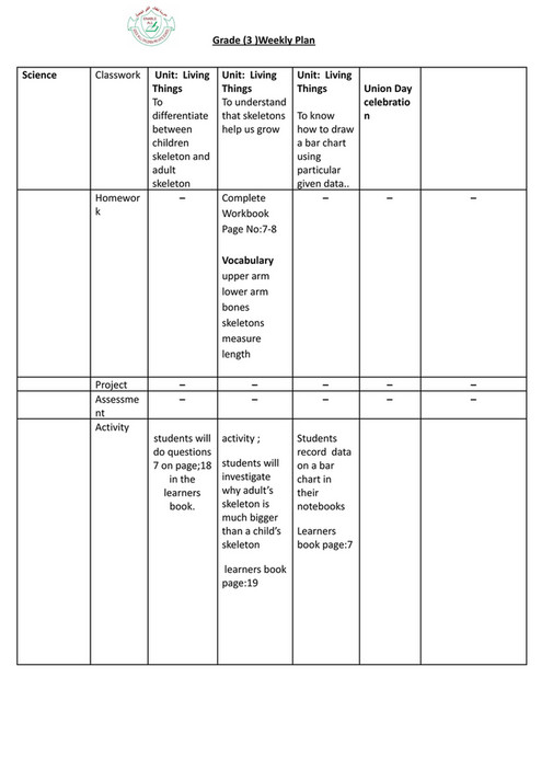 Good Will Children School - GR-3-Weekly Plan-Term-1-Week-14 - Page 4-5 ...