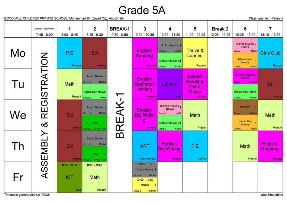 Good Will Children School - Term-2 GR-5 Classes Timetable - Page 1 ...